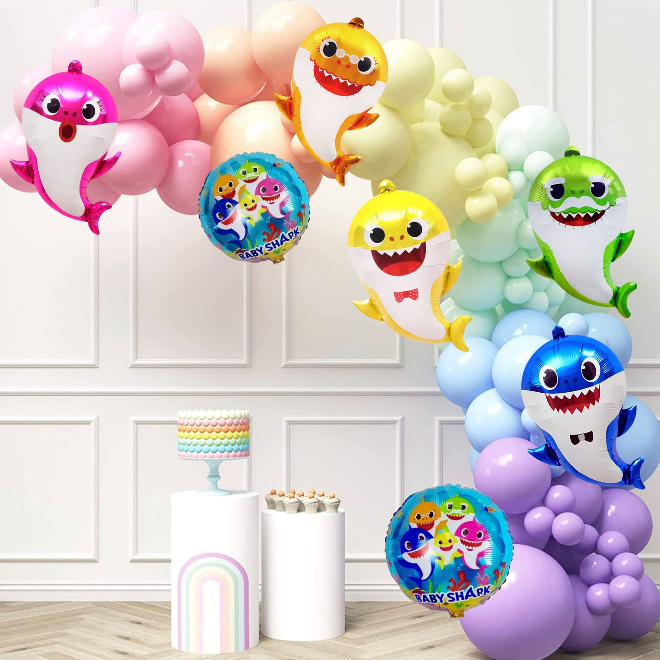 Baby Shark Balloon Pastel Rainbow Garland Kit - Custom Length - Shark ...